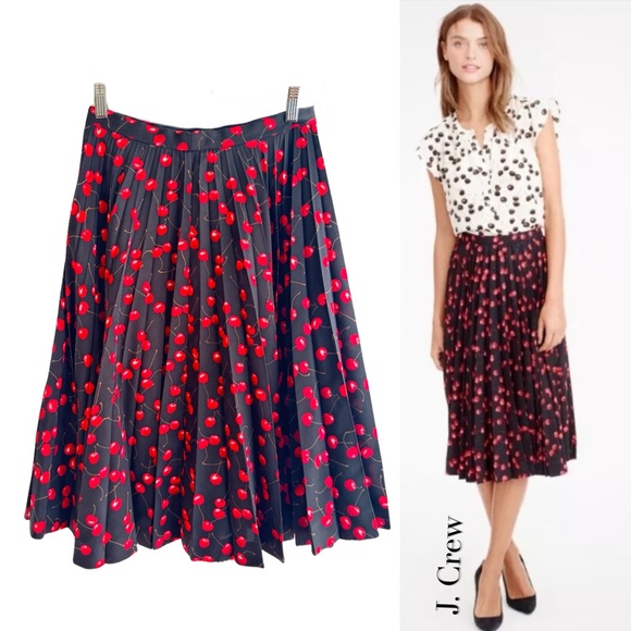 J. Crew | Skirts | Cherry Print Midi Skirt Jcrew Black Pleated Skirt ...